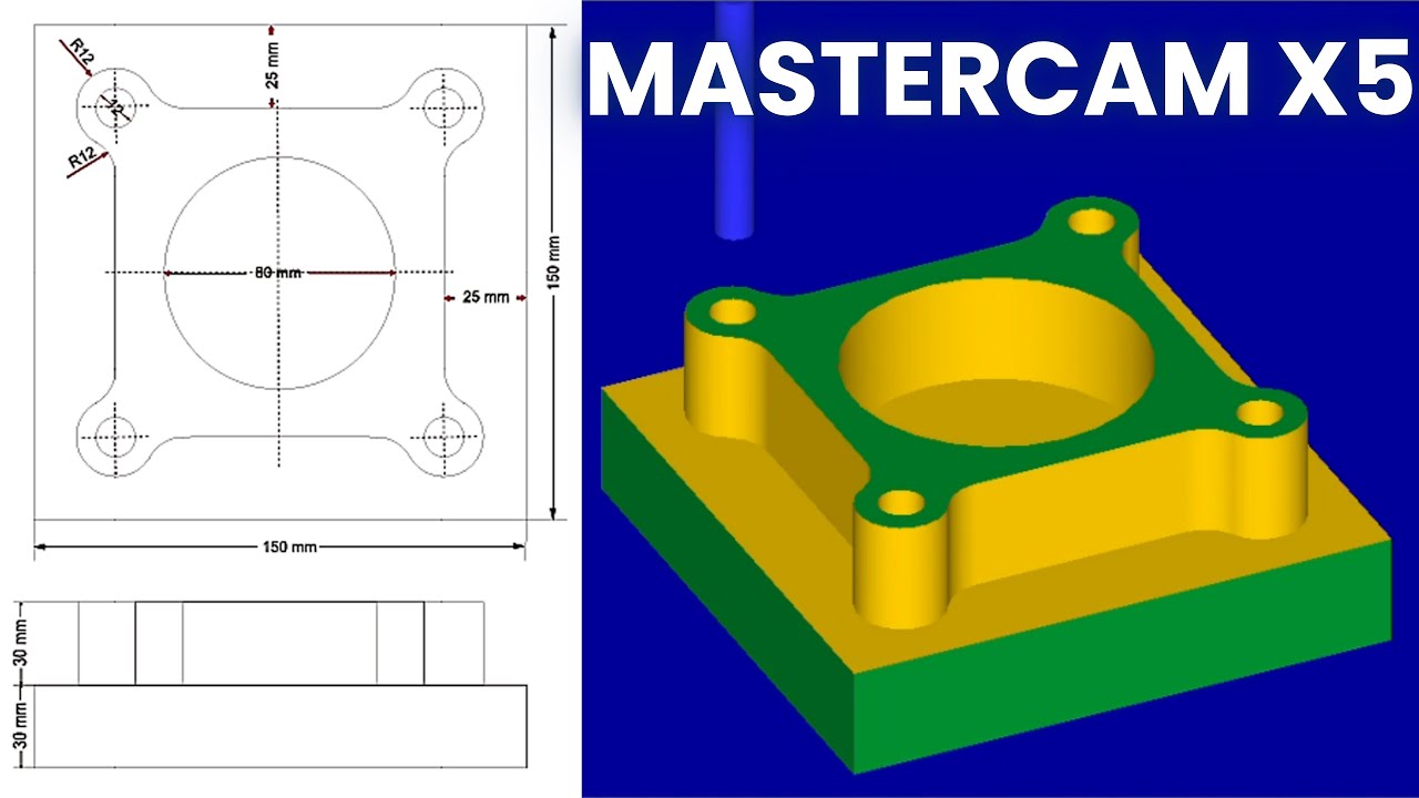 Mastercam X5 Tutorial Simple Project Contour - YouTube