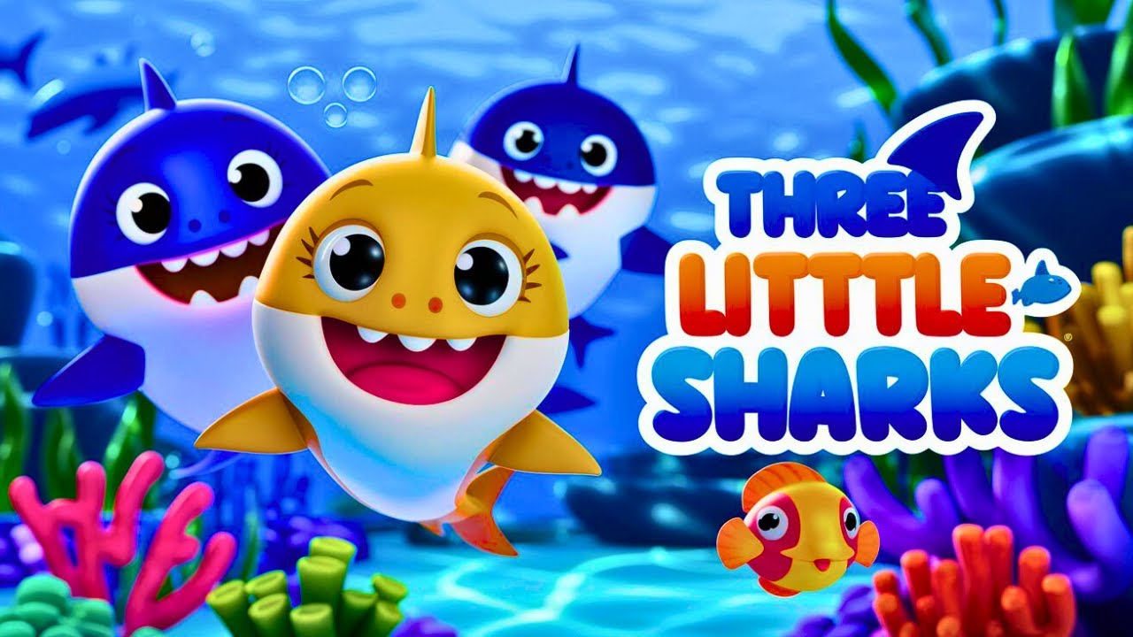 Fun Shark Nursery Rhyme for Kids Three Little Sharks Song & Baby Shark ...