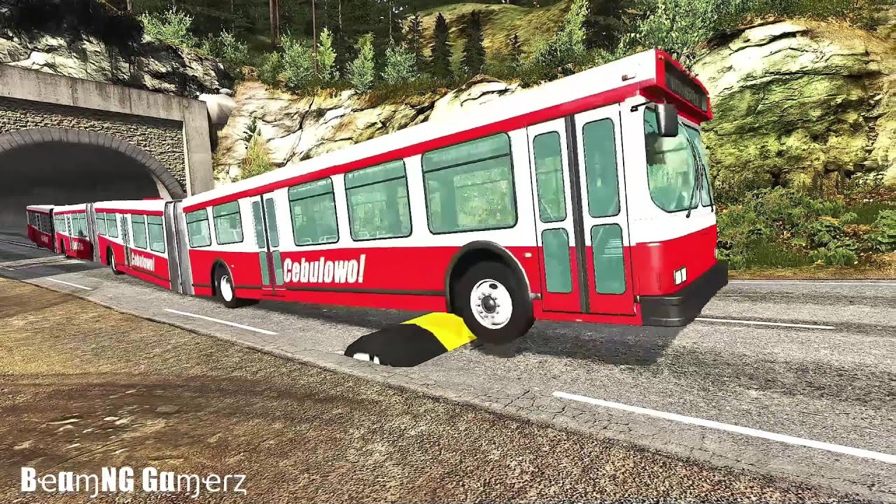 LONG BUS, CITY BUS, SCHOOL BUS Vs MASSIVE SPEED BUMPS - BeamNG.Drive ...