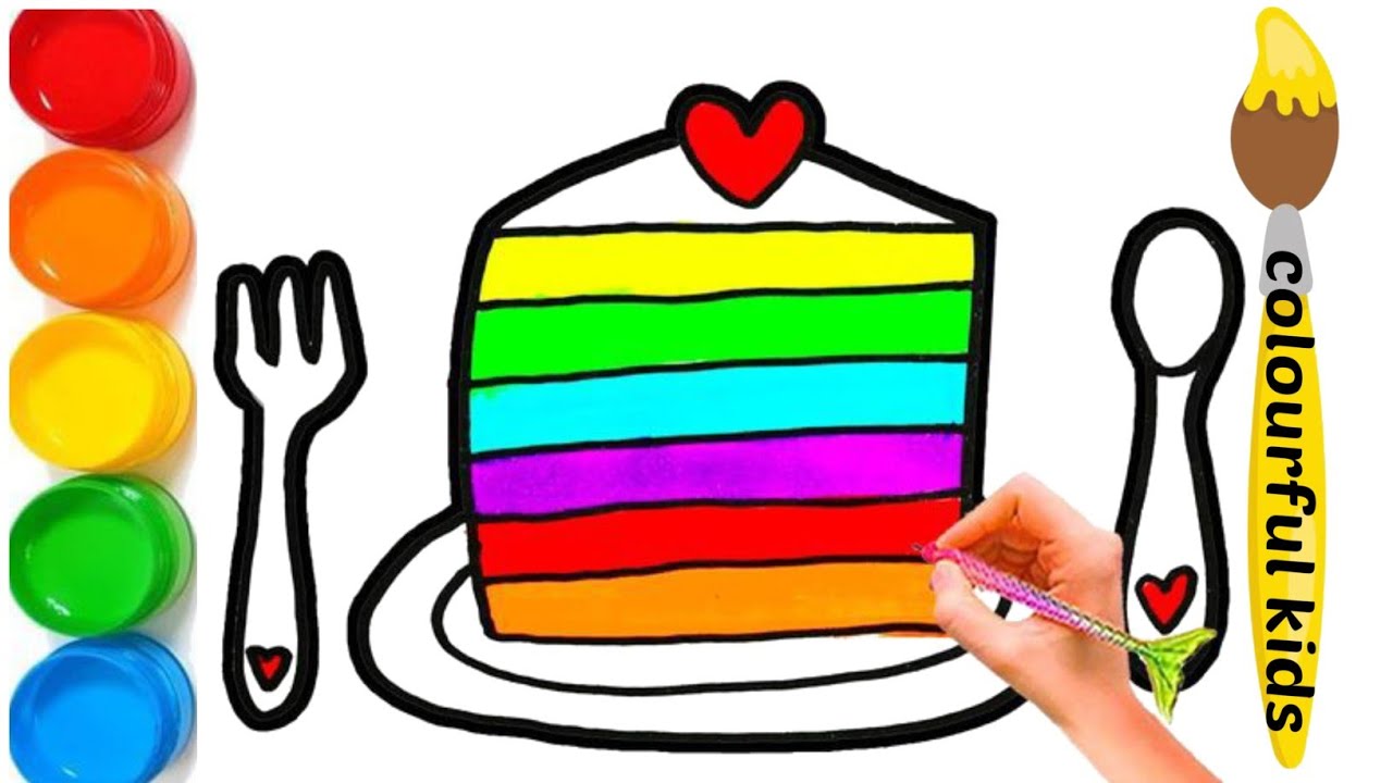 Cute Rainbow Cake Drawing, painting, and coloring for kids & toddler ...