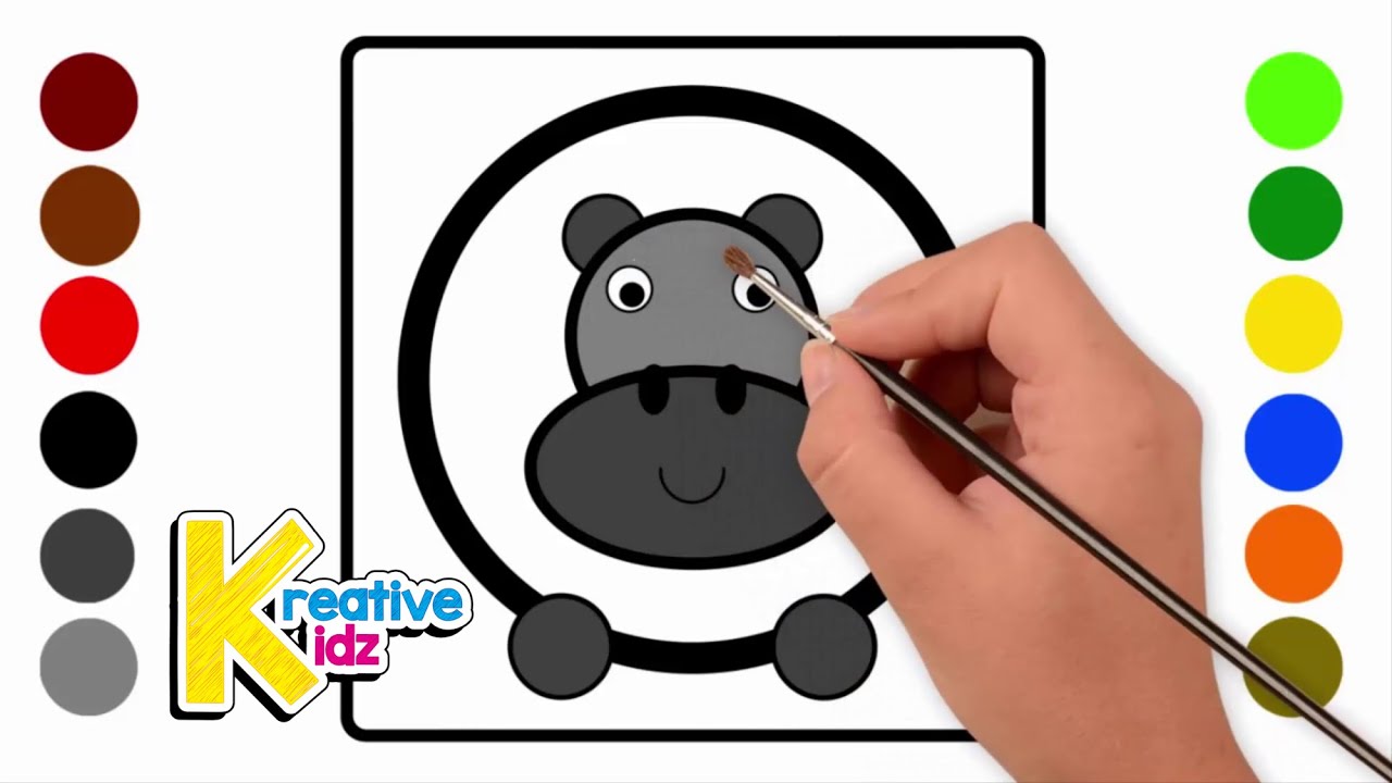 How to Draw and Color a Circle Hippo for Kids | Shapes Coloring Book ...