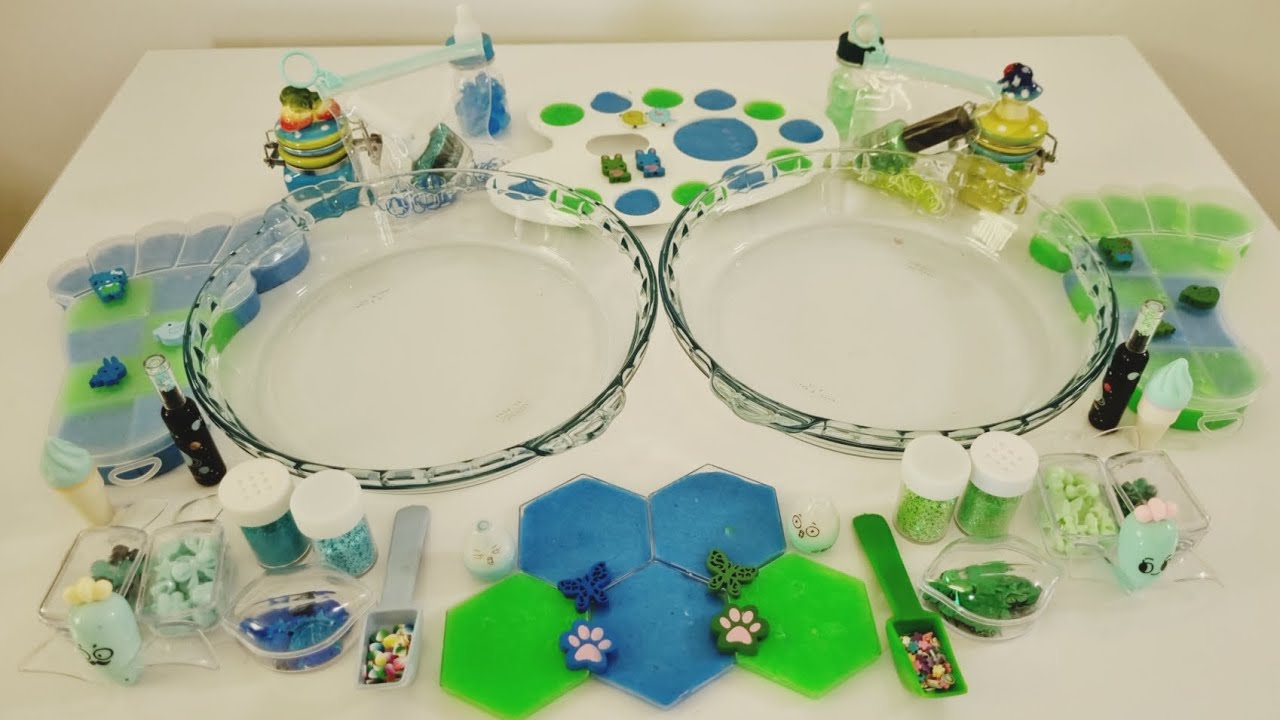 green vs blue/mixing makeup and many things into slime/satisfying slime ...