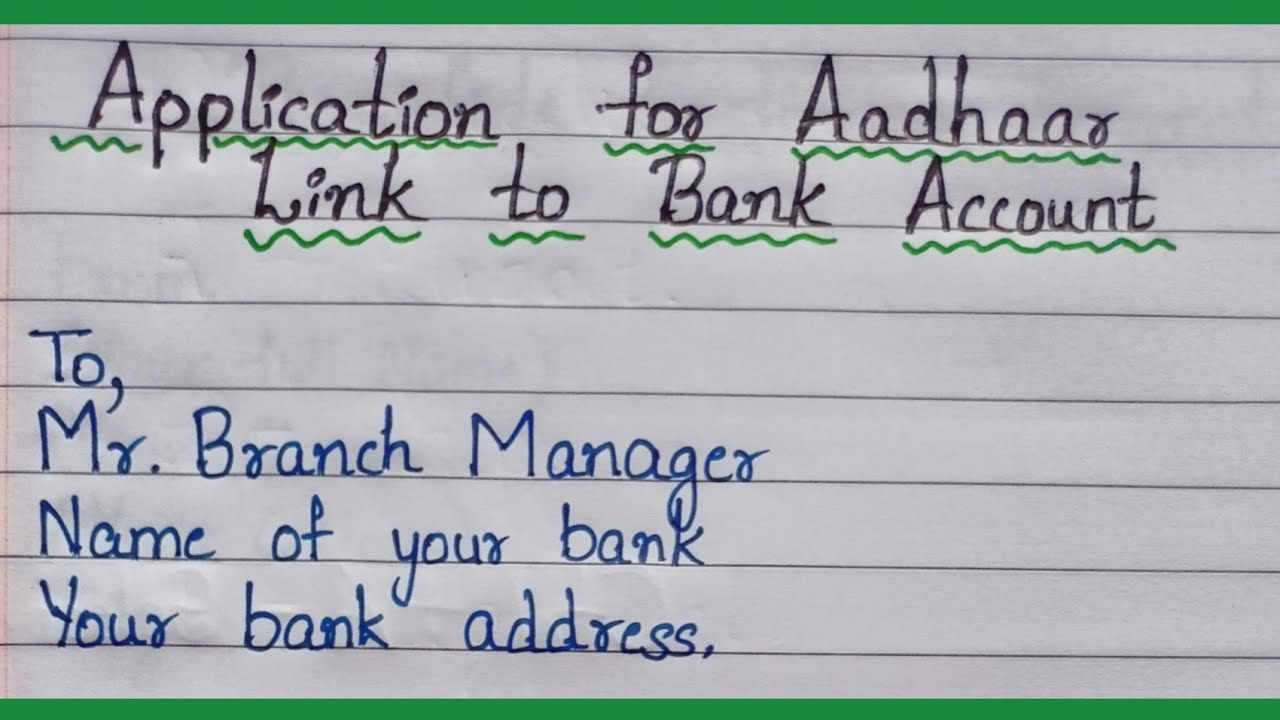 Write a letter for linking aadhar card with bank account|Letter writing ...