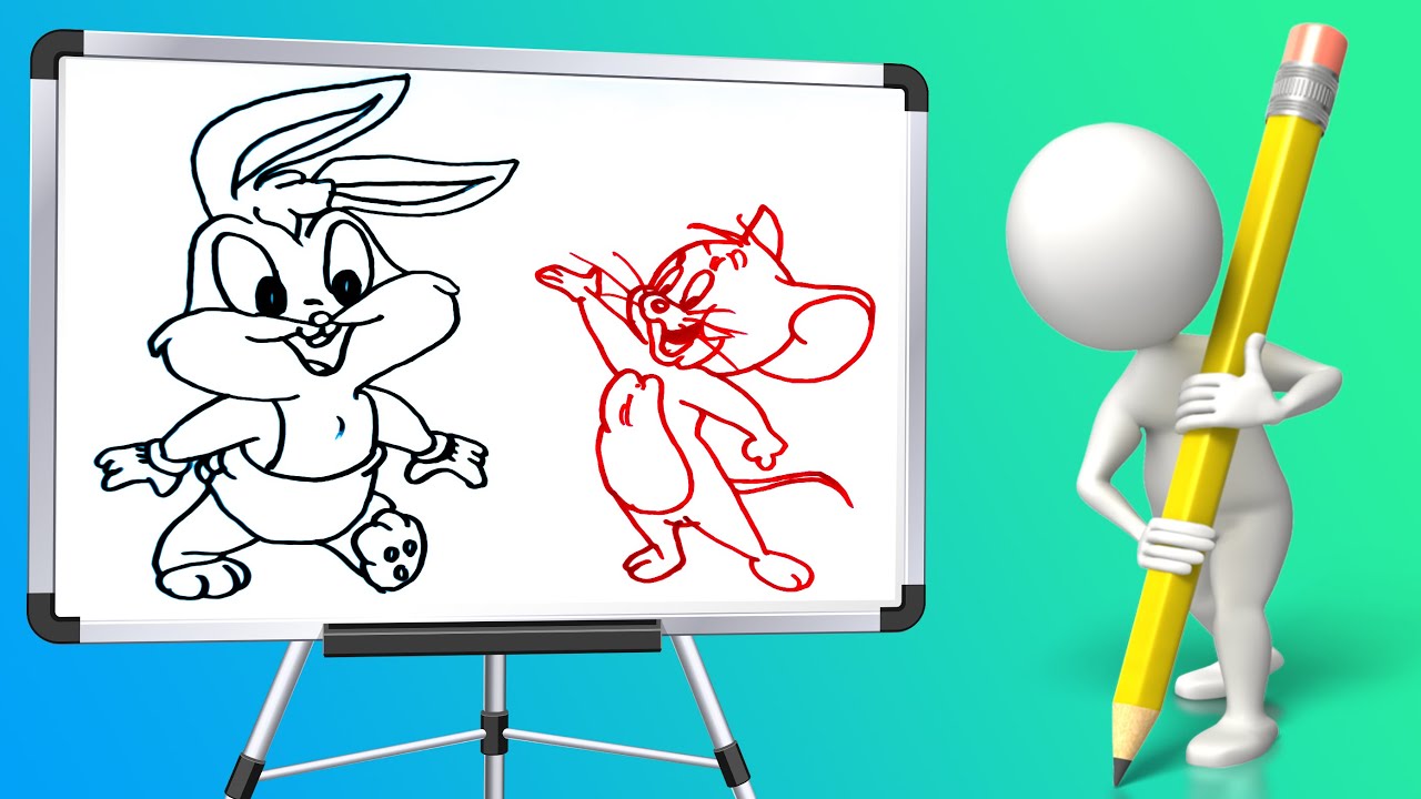 How to draw a cute bunny and Jery easy - how to draw a easter bunny ...