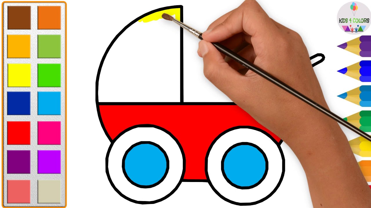 How To Draw and Color a Baby Stroller | Kids Drawing Lessons - YouTube