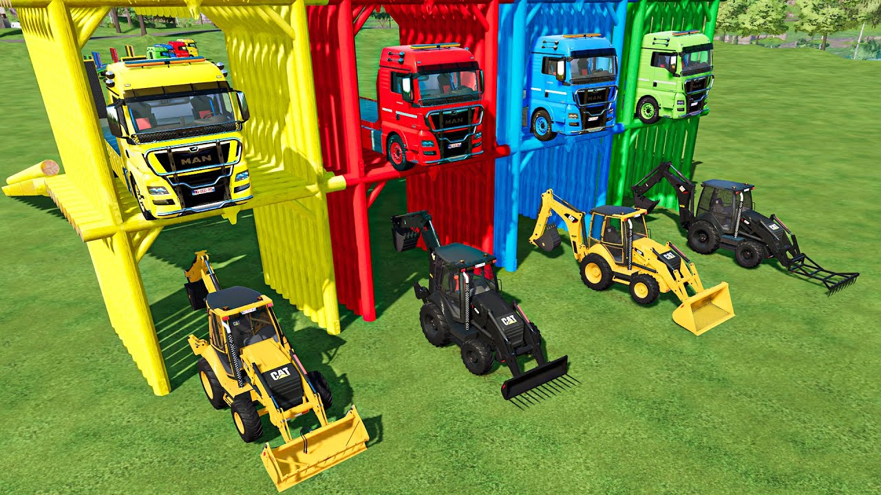 TRANSPORT OF COLORS ! TRANSPORTING CAT BACKHOE LOADERS TO GARAGE ...