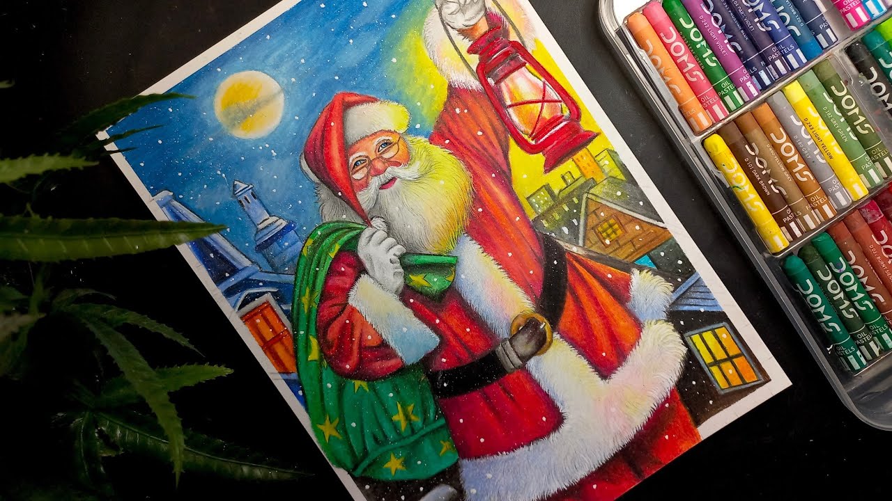 How to draw Santa Claus ☃️ 🌲 🧑‍🎄 Christmas Day Drawing, Santa Claus oil ...