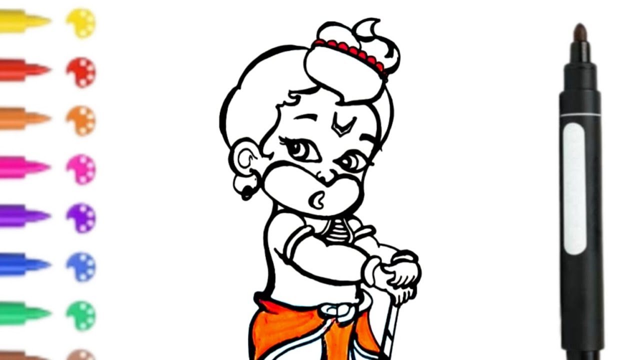 Baal Hanuman drawing |Hanumanji drawing|Draw little hanuman step by ...
