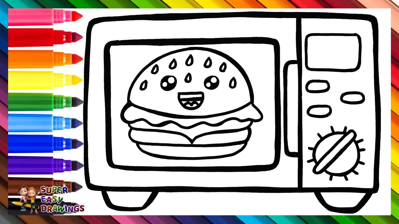 Drawing and Coloring a Microwave with a Cute Hamburger 🍔🌈 Drawings for ...