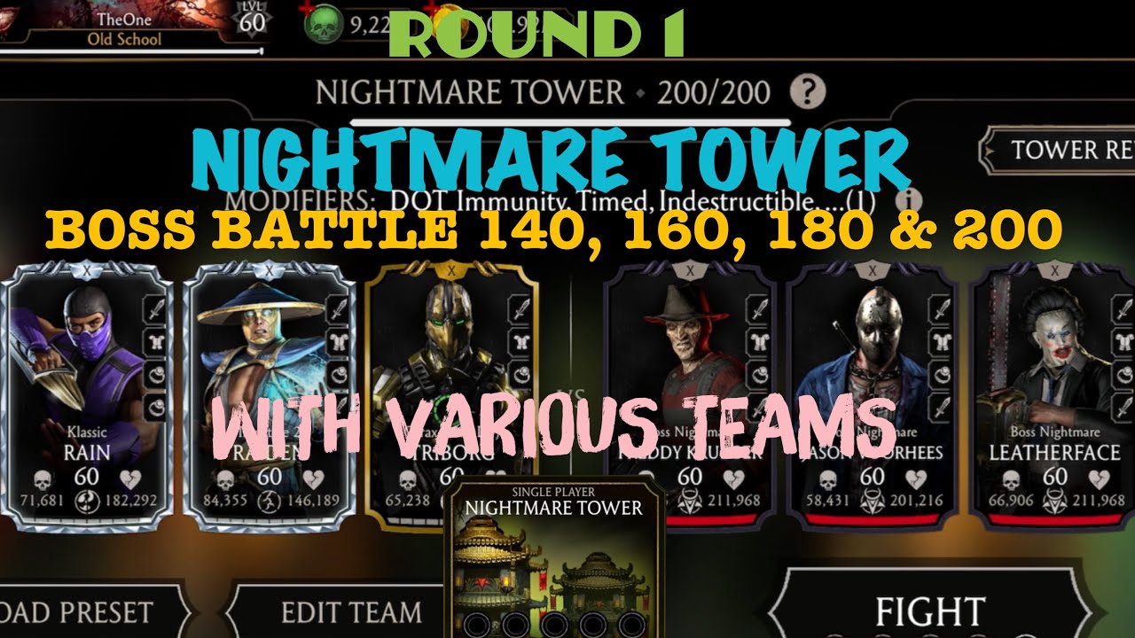 Round 1| Nightmare Tower Boss Battle 140, 160, 180 & 200+Rewards| With ...