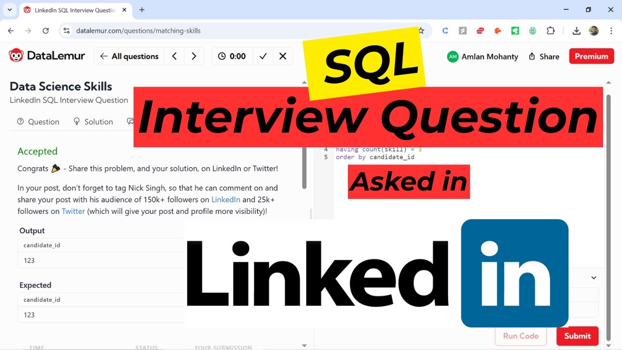 DataLemur Linkedin SQL Interview Question | Data Science Skills | Solution Explained - YouTube