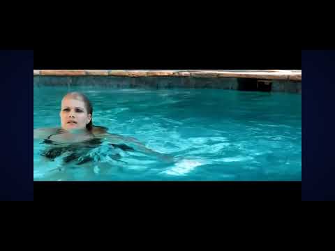 Black bikini woman drowning outside the pool.