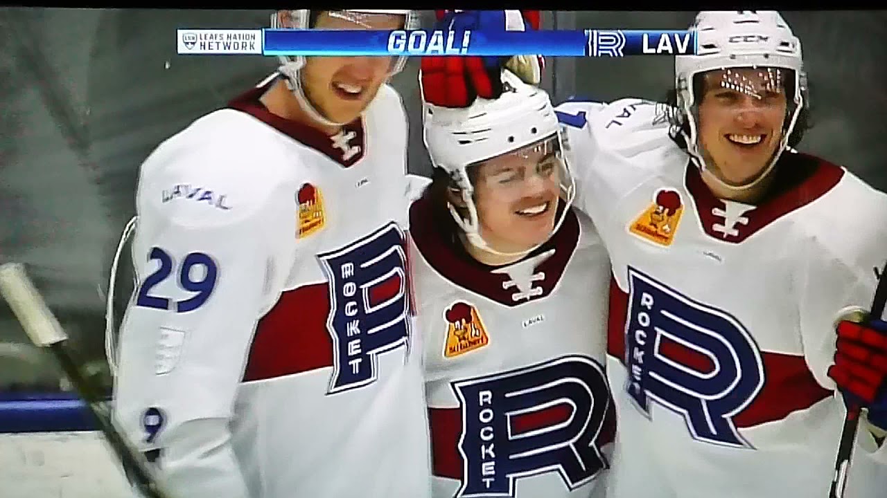 Cole Caufield of the Laval Rocket scores his 2nd AHL goal in his 1st ...