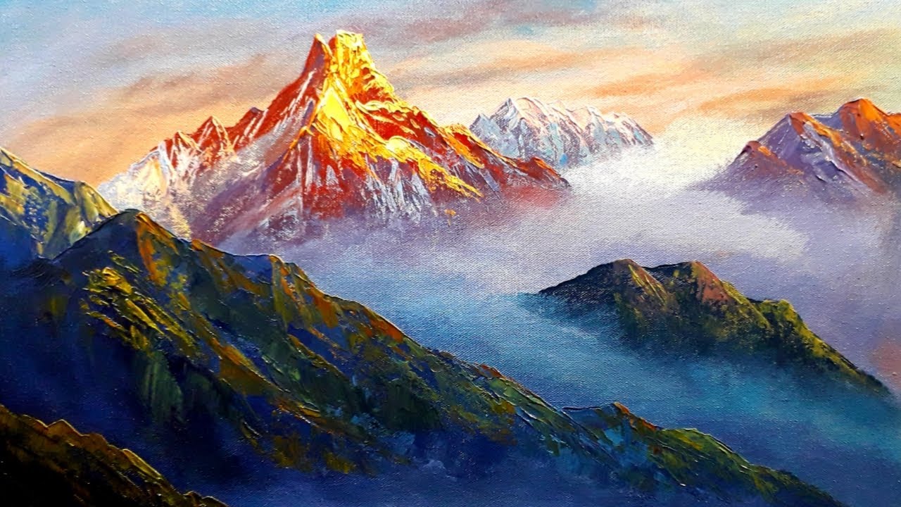 Sunrise on Mountain || Acrylic Painting || BK ART Galllery - YouTube