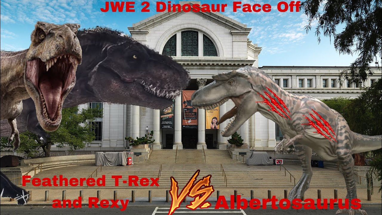 JWE 2 Dinosaur Face Off Feathered T-Rex and Rexy 1993 VS Albertosaurus ...