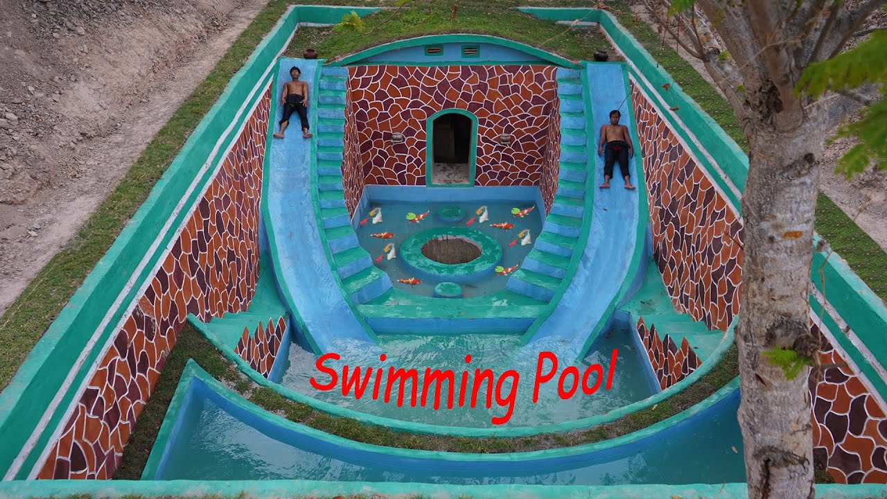 185 Day Build Deep Water Well, Water Slide Swimming Pool & Fish House ...