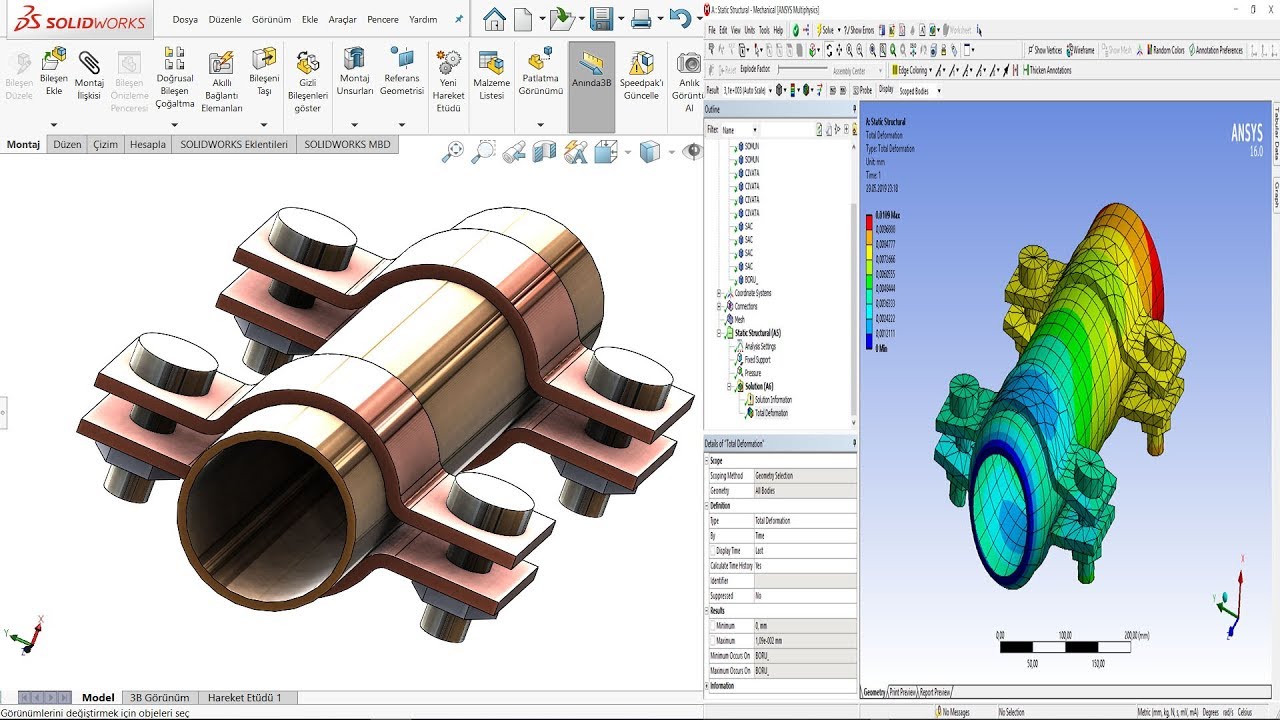 SOLİDWORKS VS ANSYS KELEPÇE BORU TASARIMI - YouTube