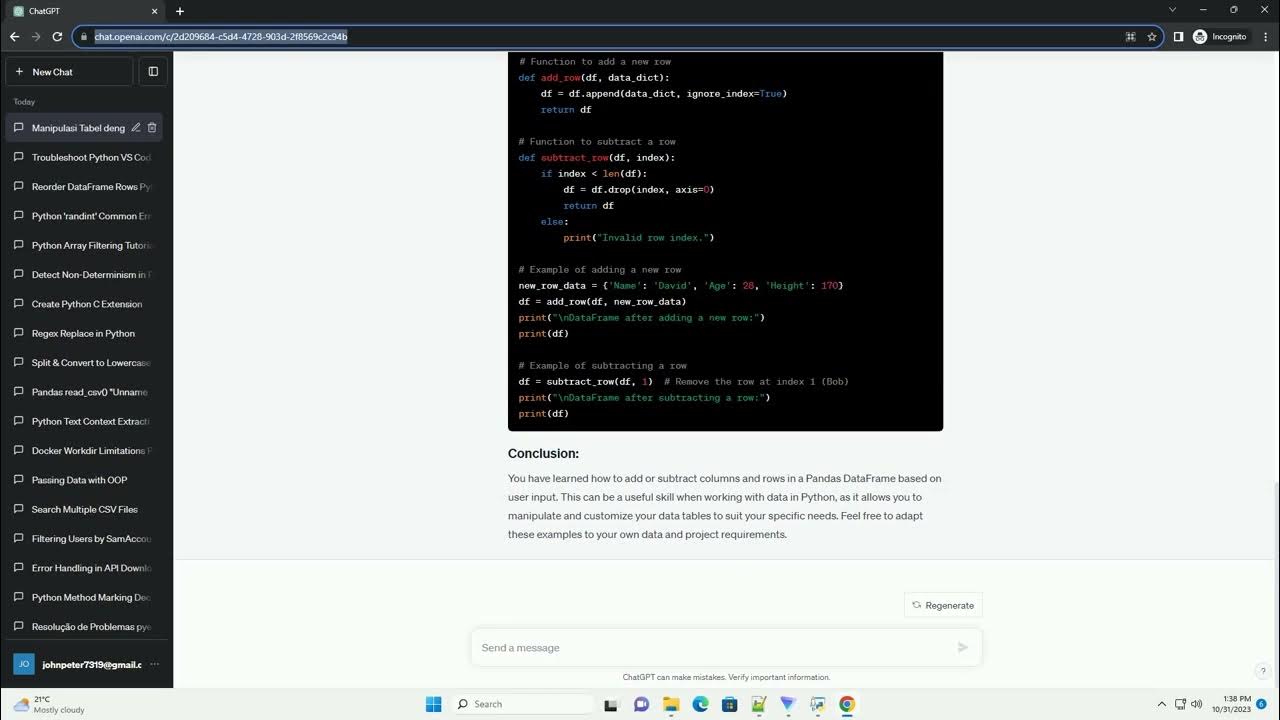 Adding Or Subtracting Columns Rows In A Table Based On User Input With Python Youtube