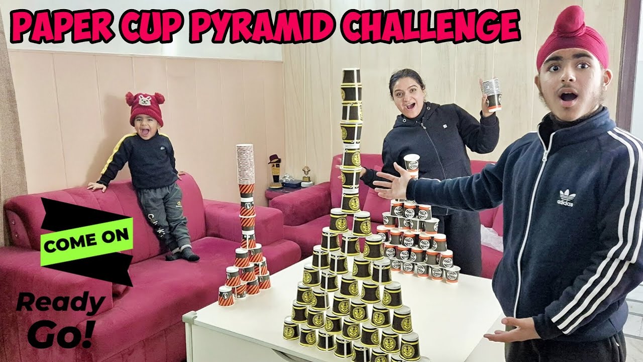 Paper Cup Pyramid Challenge | Glass Tower Challenge Vlog | Teg and ...