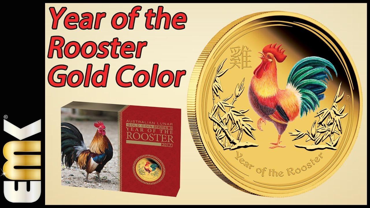 Year of the Rooster 1 Oz Gold Coin from Australia 2017 in Color Proof ...