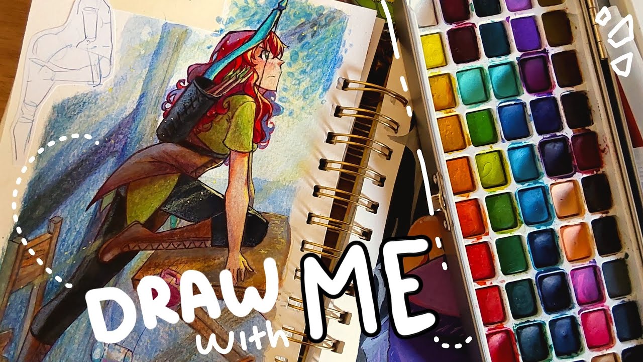DESENHANDO no SKETCHBOOK com aquarela! - DRAW WITH ME ️💜 (Reino Dourado ...