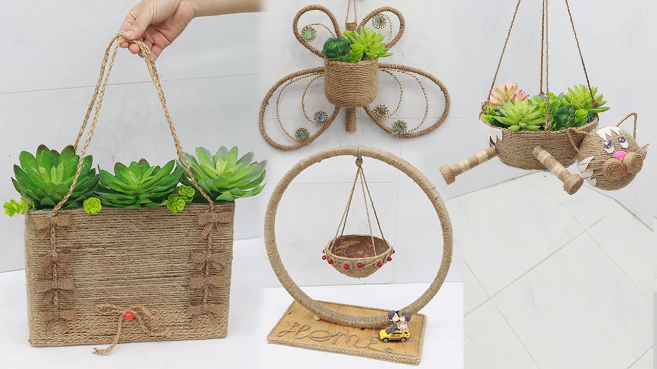10 Best Recycling Waste Material Ideas for Plant Pot, Jute Craft Ideas ...