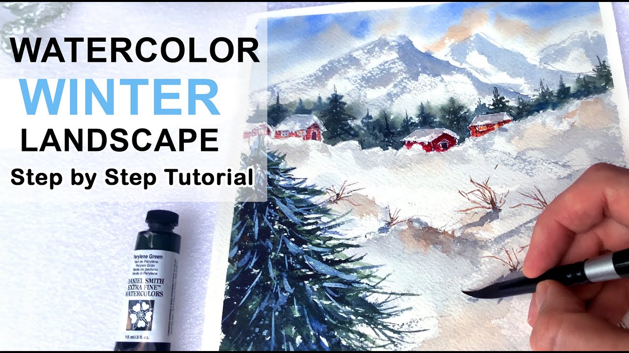 Watercolor Winter Landscape Mountains Tutorial EASY Step by Step - YouTube