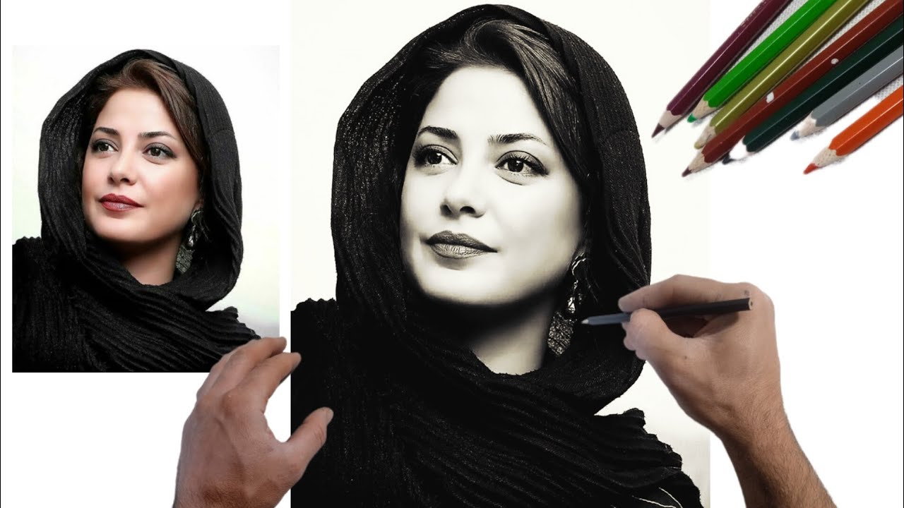 how to draw best actor Iranian girl Tannaz Tabatbaii step by step part ...