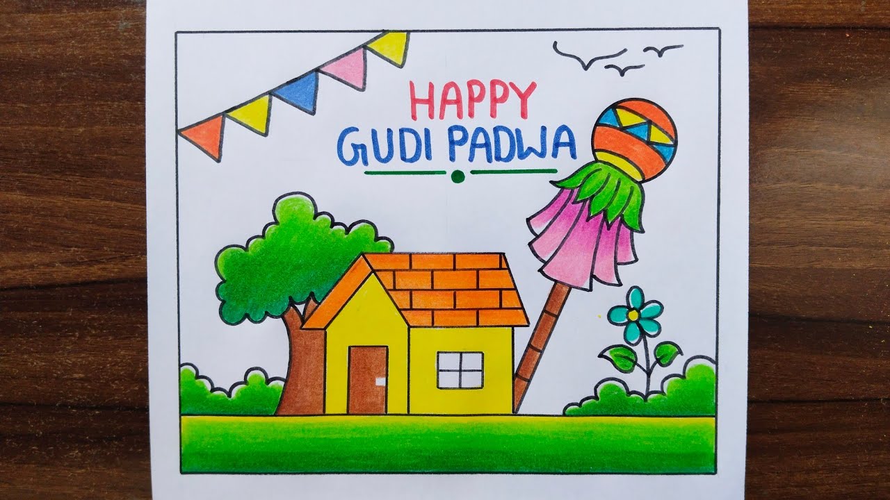 Gudi Padwa Drawing / Gudi Padwa Festival Drawing / How to Draw Gudi ...