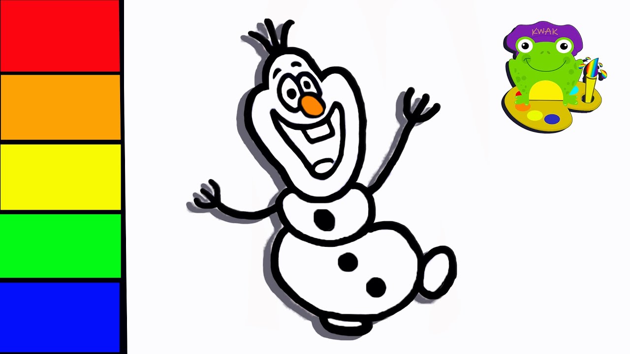 Frog Kwak is studying draws and coloring a snowman Olaf Frozen2 and ...