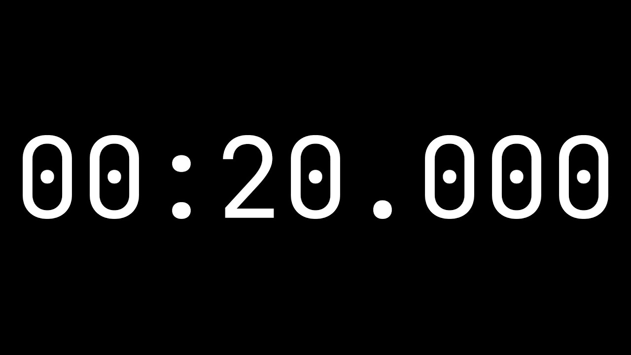 Countdown timer 20 seconds [00:20.000] - White on black with ...