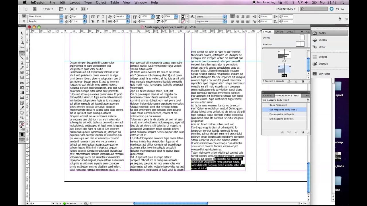 Adobe InDesign Crash Course How to Work With style sheets for Body Type ...