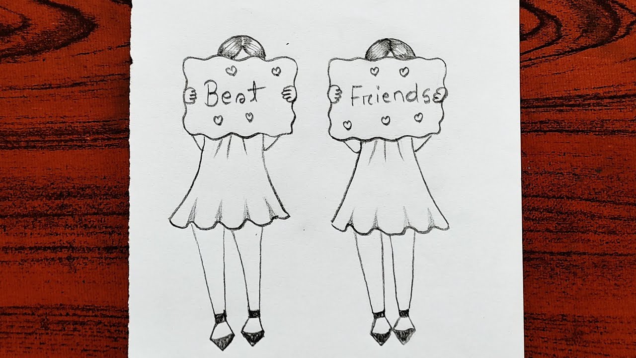 Best friends drawing easy | How to draw best friends | Best friends ...