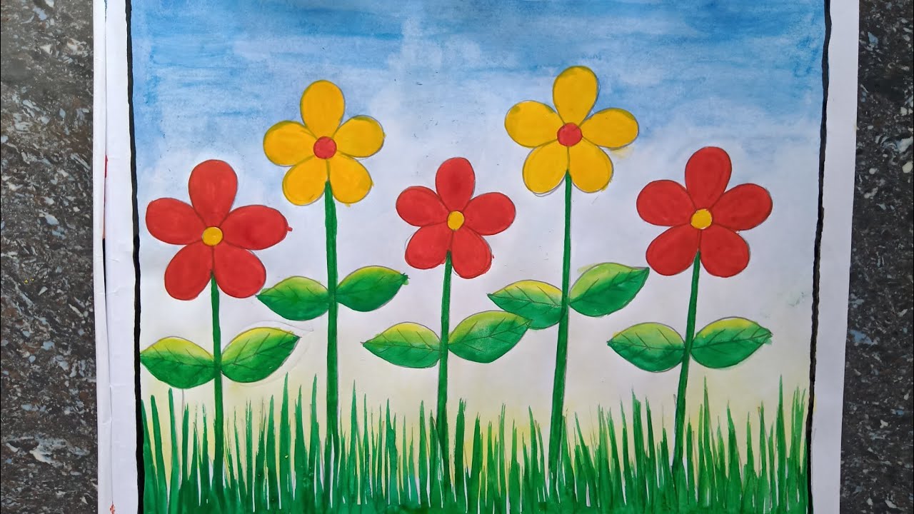 flower garden drawing step by step / how to draw flower garden - YouTube