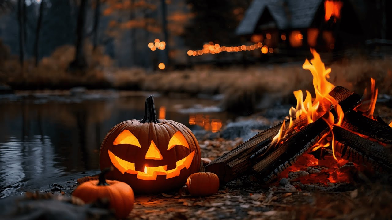 Relaxing Halloween Forest Ambience 🎃 | Crackling Campfire & Flowing ...