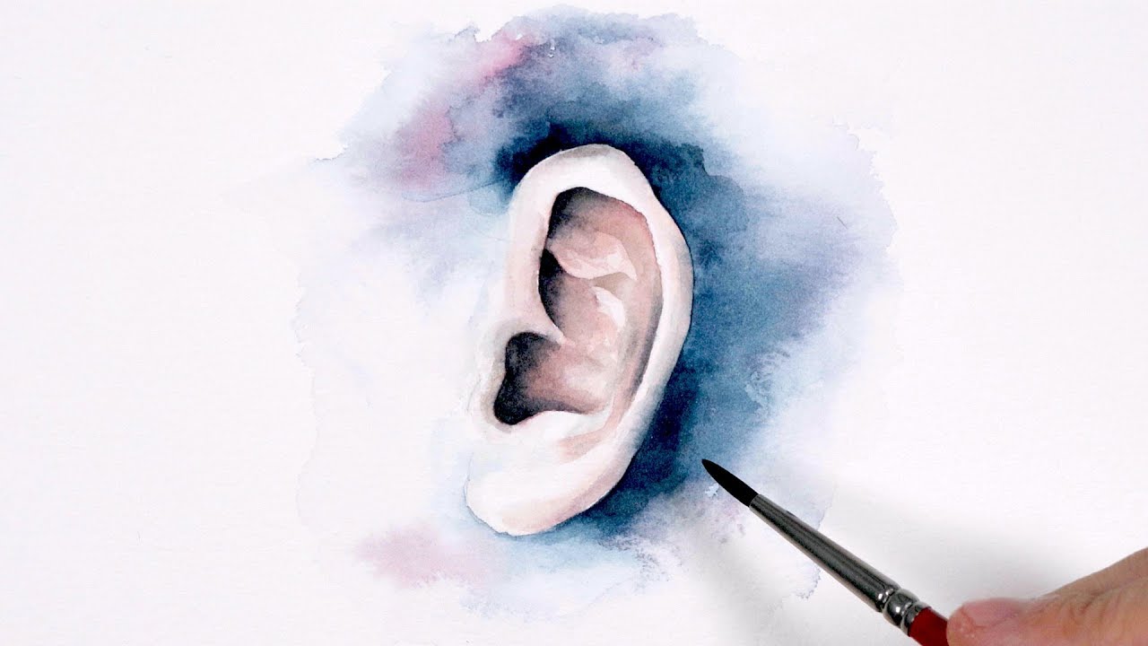 Practicing ear in watercolor / 수채화로 귀 그리기 - PHILKIM - YouTube