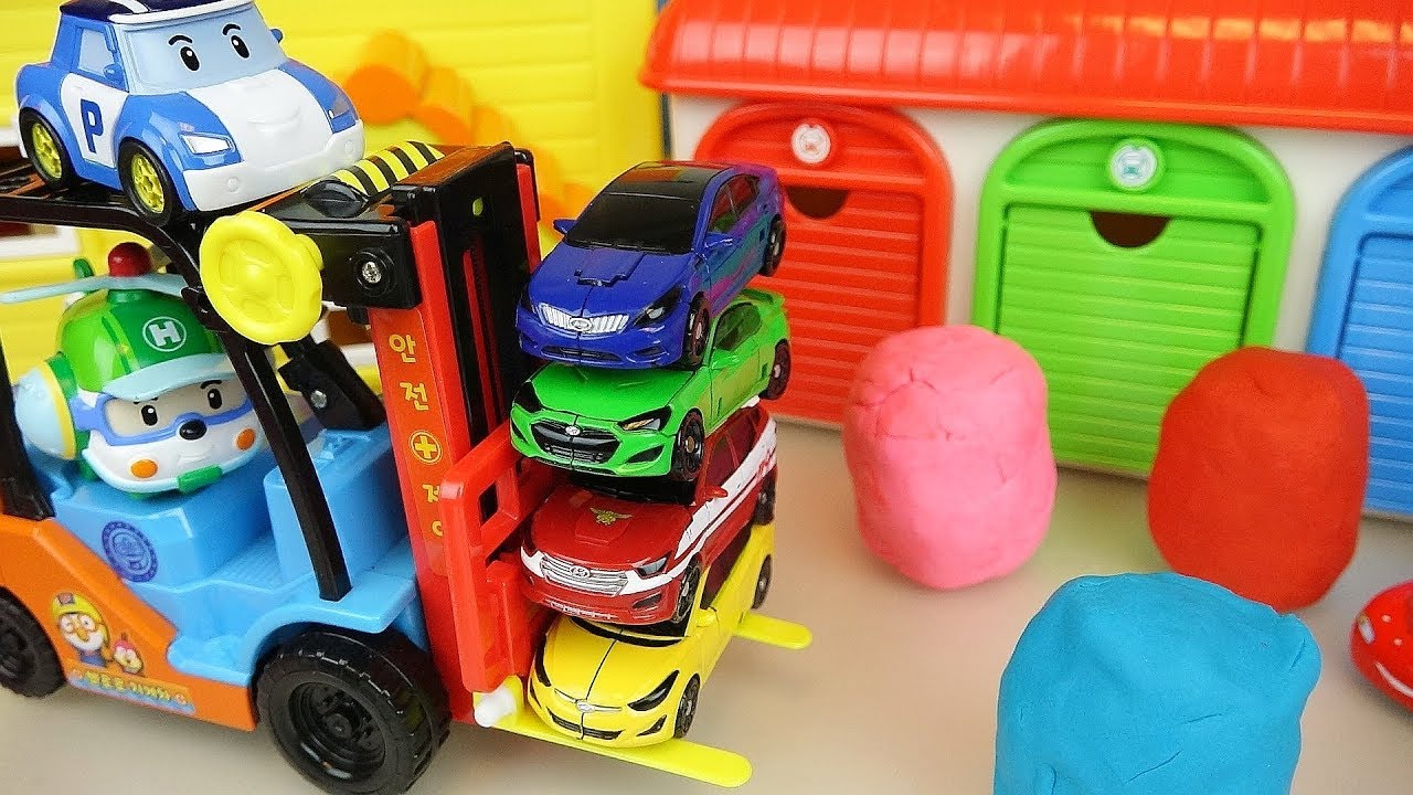 Fork lift car and cars toys with surprise Play doh play - YouTube