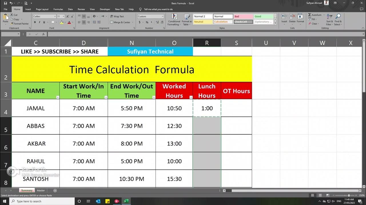 How to Calculate Hours Worked in Excel | Time Calculation With OT Excel ...
