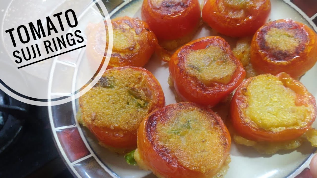 No Fry Stuffed Tomato Ring | Tomato crispy sooji rings | Rawa Tomato ...