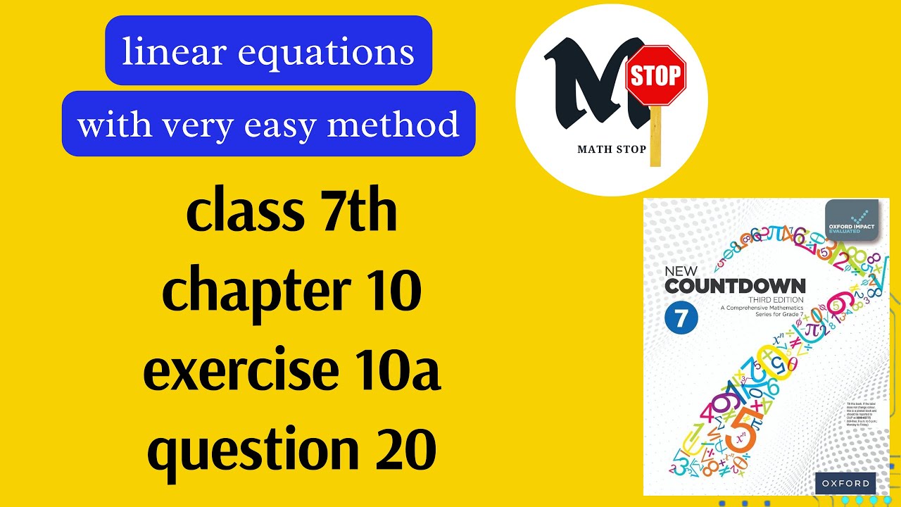 class 7th countdown third edition chapter 10 linear equations exercise 10a question 20 - YouTube