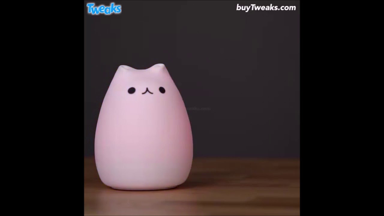Rechargeable 7 Color Touch LED Cat Night Light - YouTube
