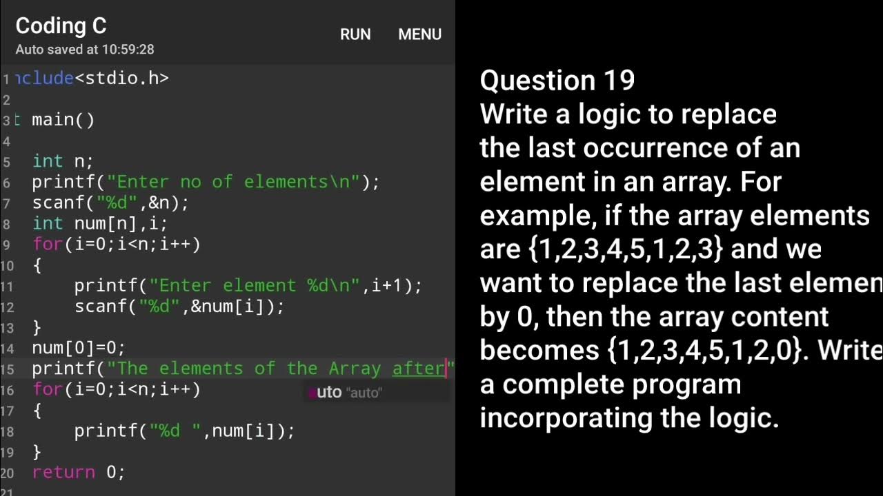 Practical Practice - Chapter 6 Arrays in C| Question no 9 to 13 - YouTube