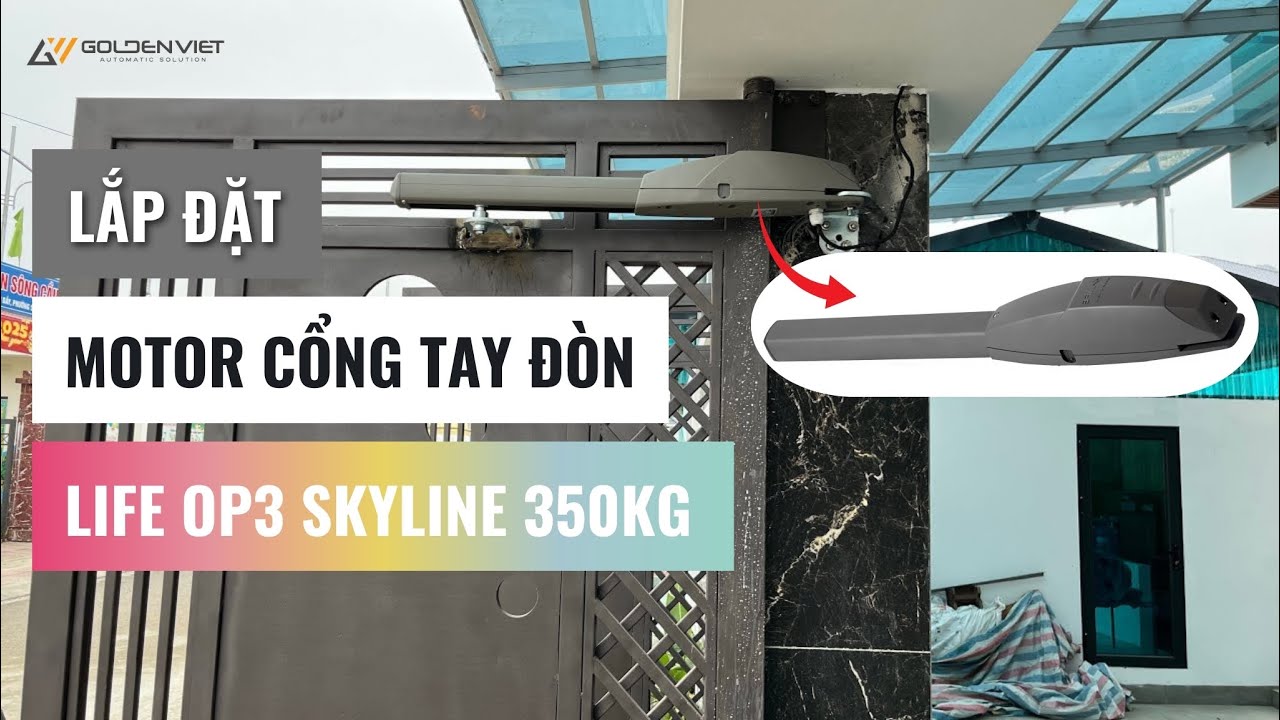 Cổng mở 2 cánh tự động || Motor cổng tay đòn Life OP3 Skyline 350kg ...