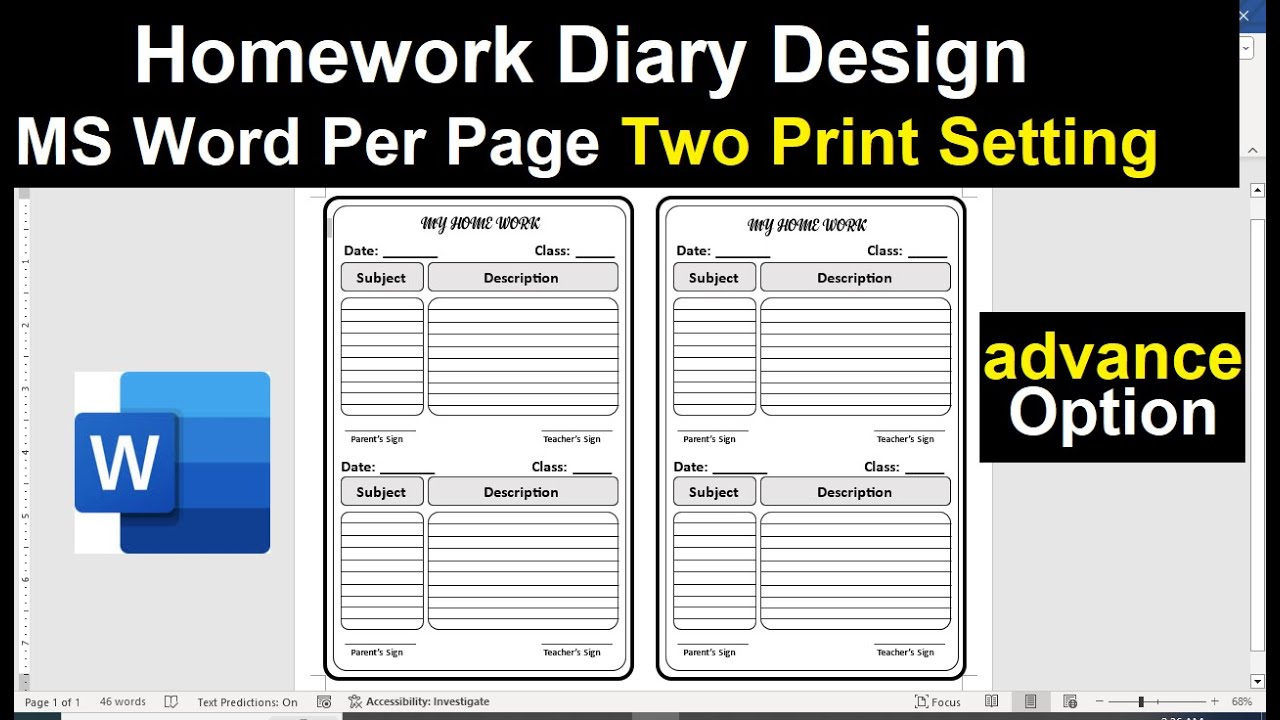 How To Make homework diary design MS word - YouTube