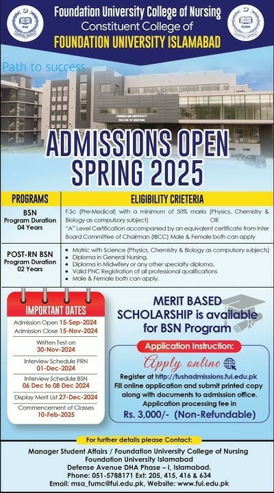 Foundation University College of Nursing, Islamabad BS Nursing & Post-RN BSN Admissions Spring ...