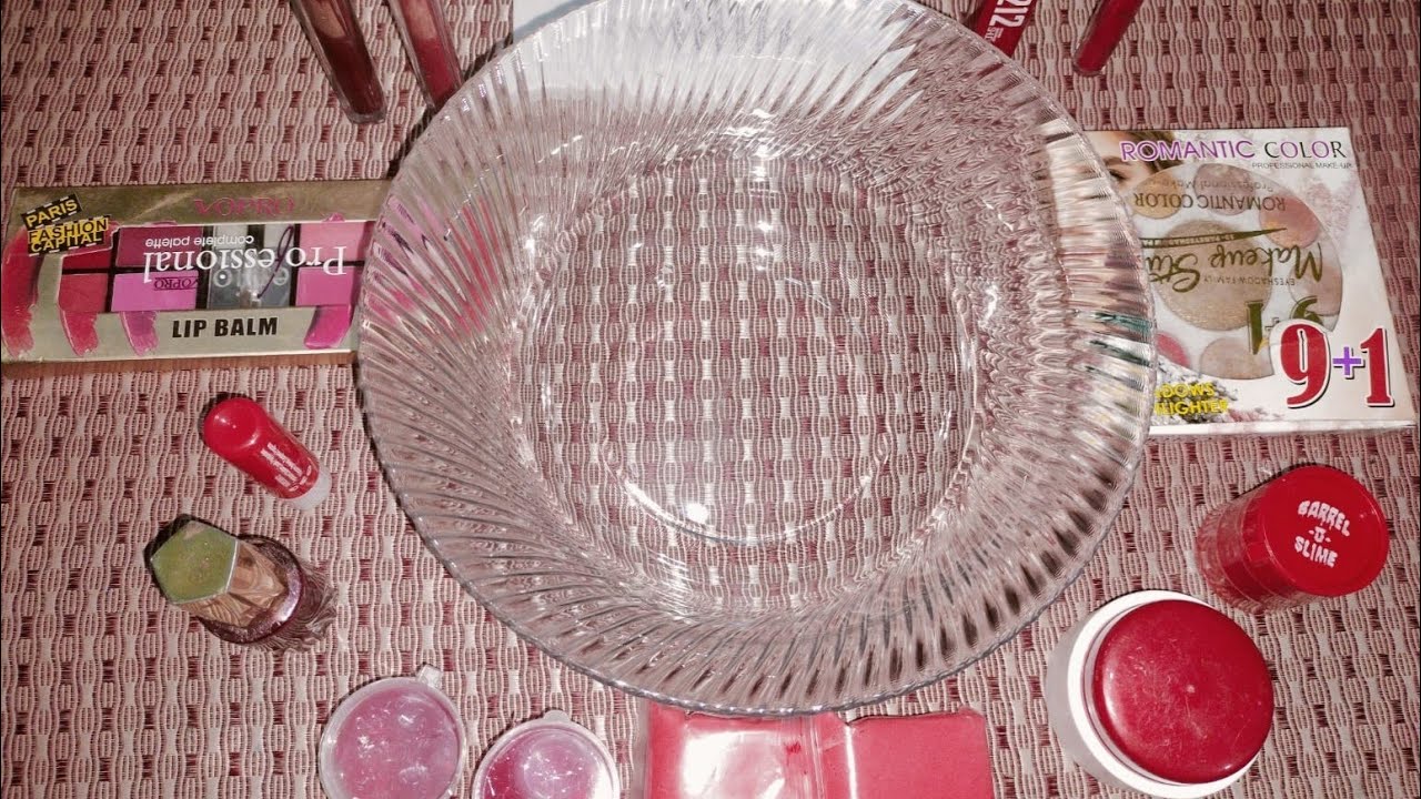 Mixing"RED"Makeup Eyeshadow,Glitter,Blush, Lipstick into clear slime ...
