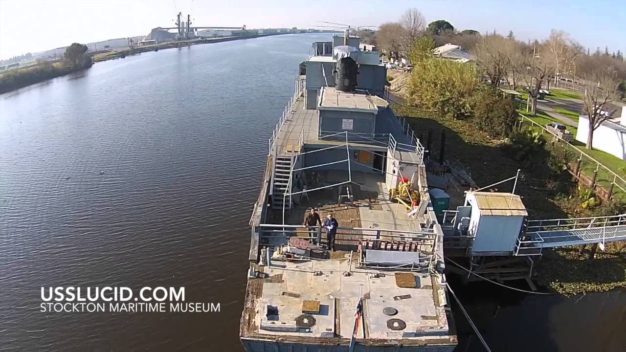 Aerial View of the USS Lucid (MSO-458) in Stockton, CA - YouTube