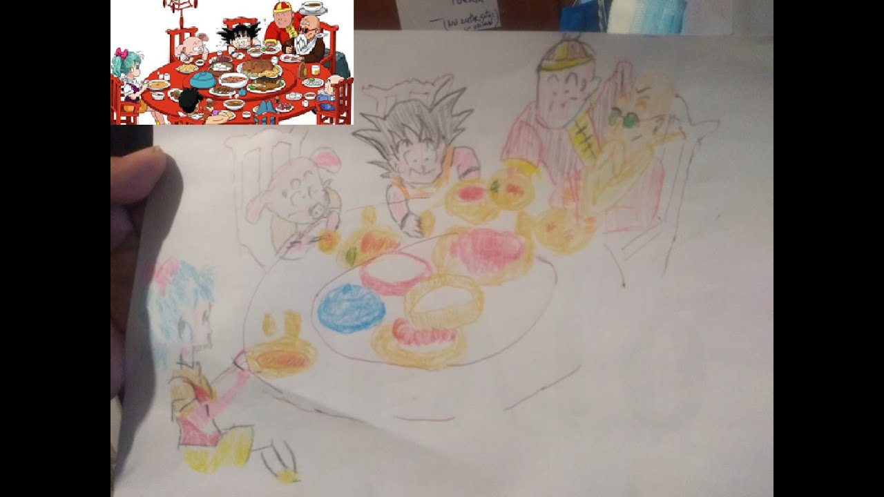 ¿cómo dibujar a Goku comiendo en una cena con sus amigos?´´ How to draw ...
