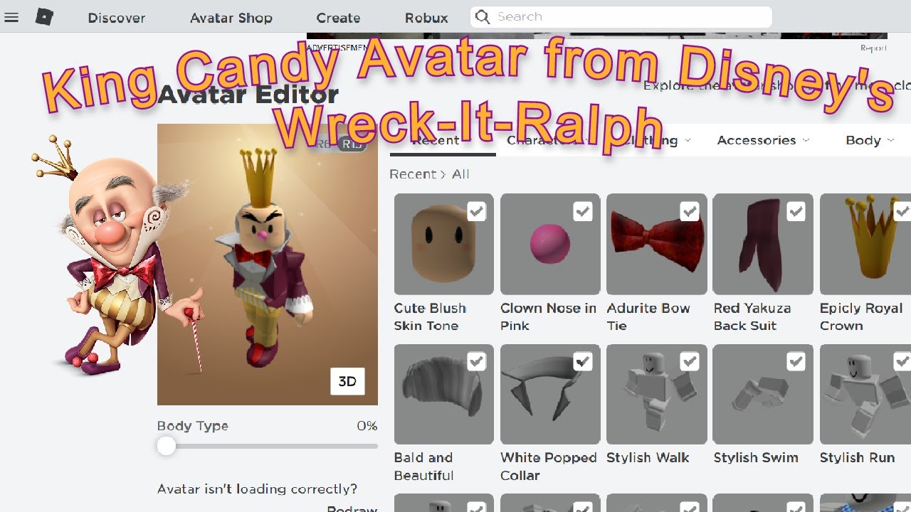 How to Make a King Candy Avatar in Roblox - Wreck-It-Ralph - YouTube