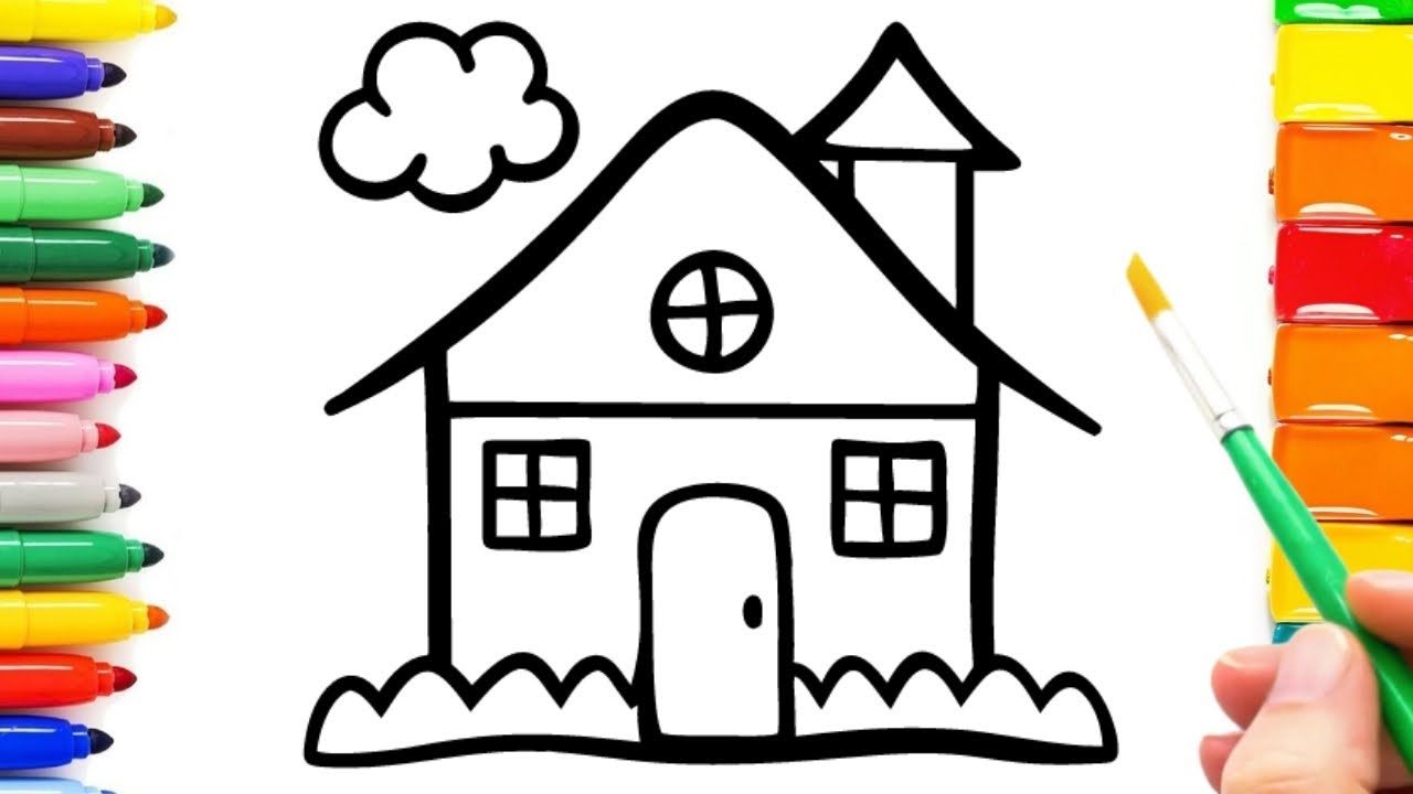 Easy Home Drawing tutorial 🟡🔵🔴 How to draw house 🌈 House drawing - YouTube